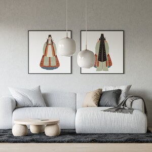 Korean Boho Wall Art Set of 2, Hanbok Art, Boho Korean Art, Korean Art ...