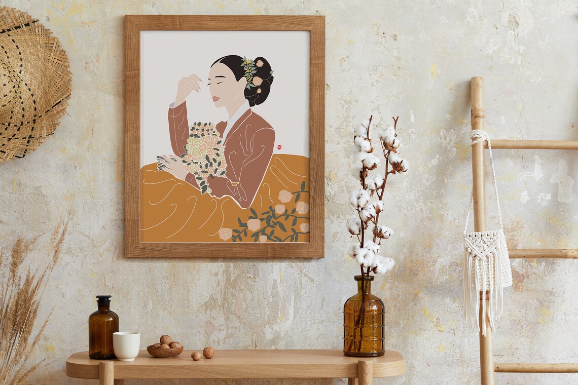 Korean Boho Wall Art Hanbok Art Boho Korean Art Korean Art | Etsy