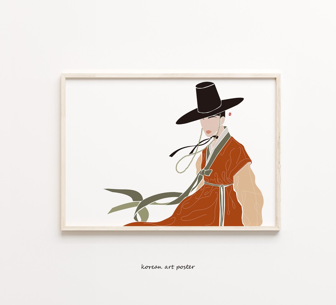 Korean Boho Wall Art, Hanbok Art, Boho Korean Art, Korean Art Print ...