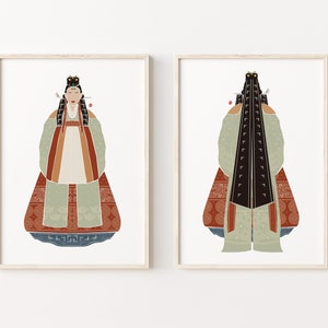 Korean Boho Wall Art Set of 2, Hanbok Art, Boho Korean Art, Korean Art ...
