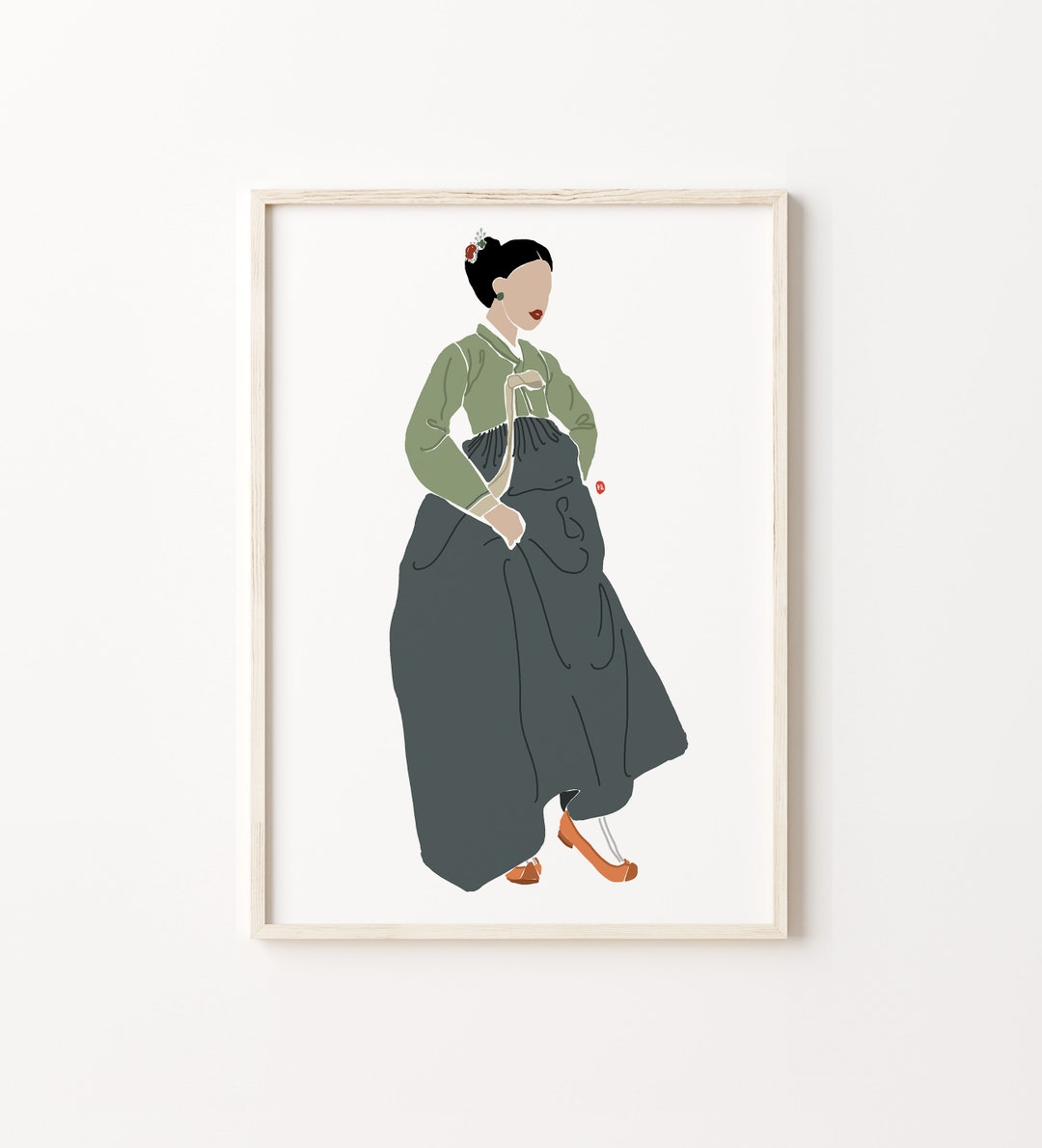 Korean Boho Wall Art, Hanbok Art, Boho Korean Art, Korean Art Print ...