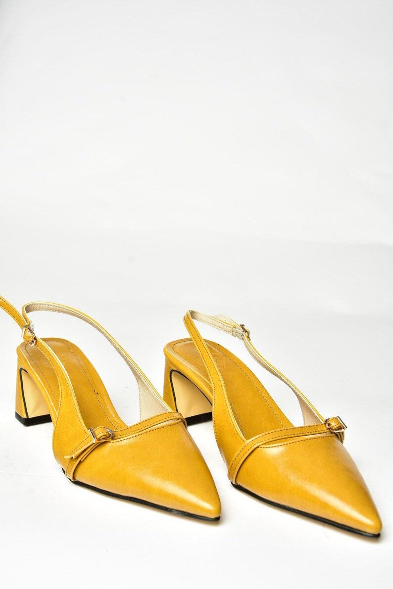 Handmade Mustard Vegan Leather Pumps – Retro Block Heel Shoes - Etsy