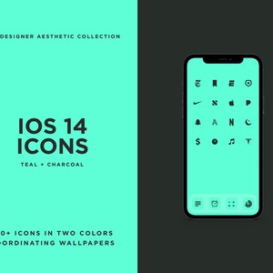 300+ Charcoal + Teal Designer Aesthetic iPhone App Icons + 2 Wallpapers ...