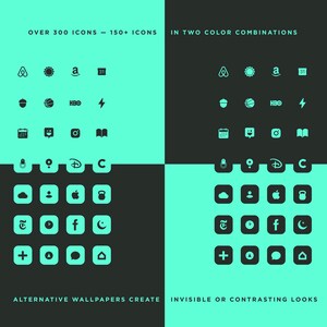 300+ Charcoal + Teal Designer Aesthetic iPhone App Icons + 2 Wallpapers ...