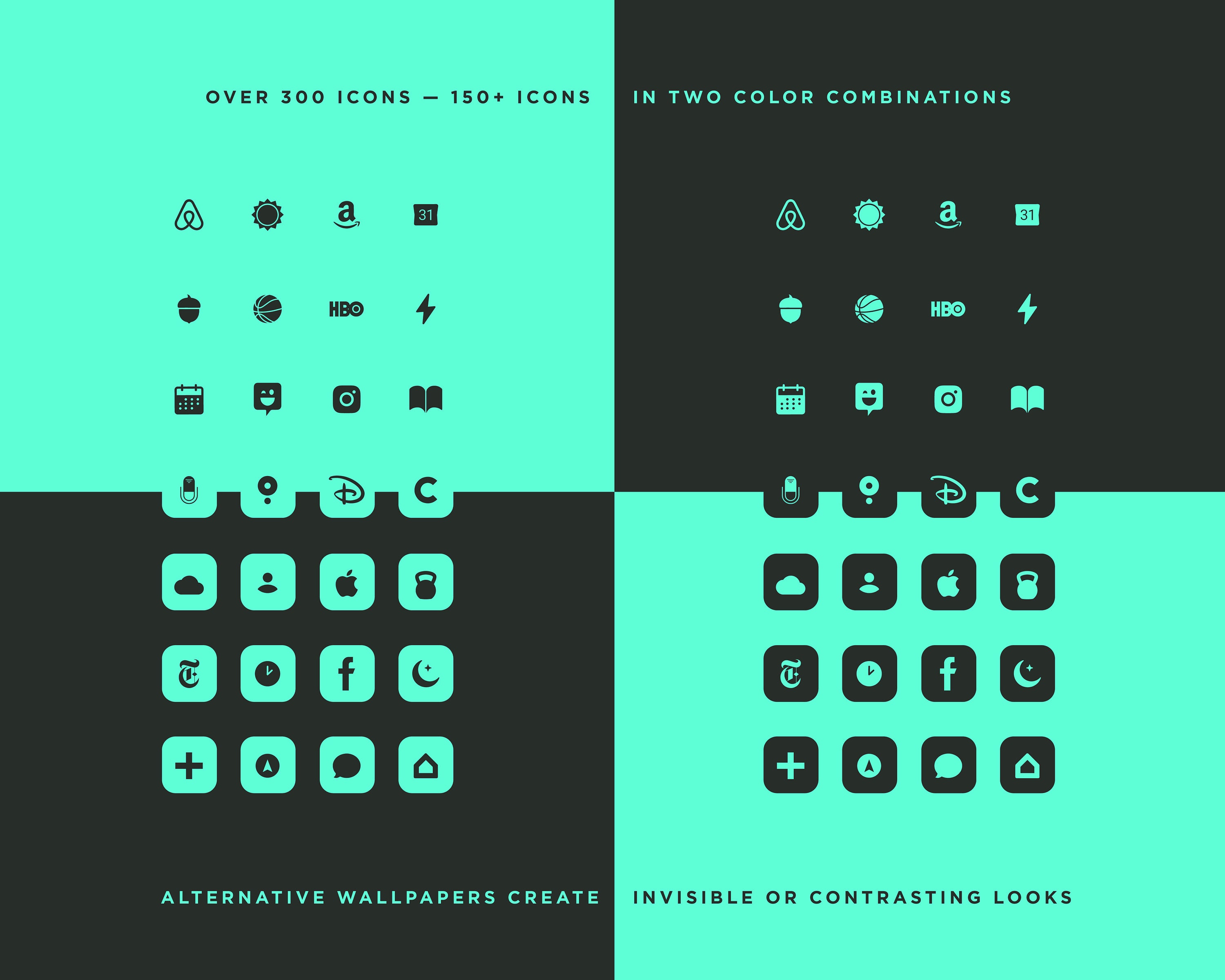 300+ Charcoal + Teal Designer Aesthetic iPhone App Icons + 2 Wallpapers ...