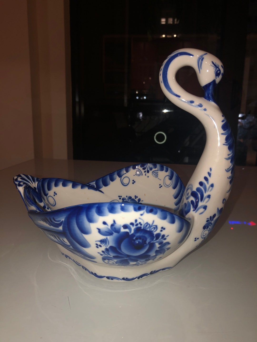 Russian Souvenir Swan Bowl Vase Gzhel Print Gift - Etsy