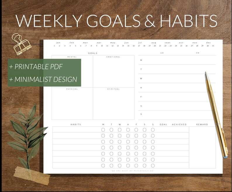 GOALS & HABIT TRACKER Printable Digital Download - Etsy