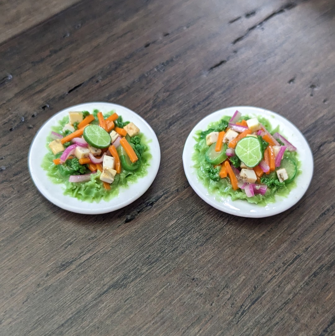 1:12 Scale Miniature Food, Set of 2, Salad Dinner, Miniature Realistic ...