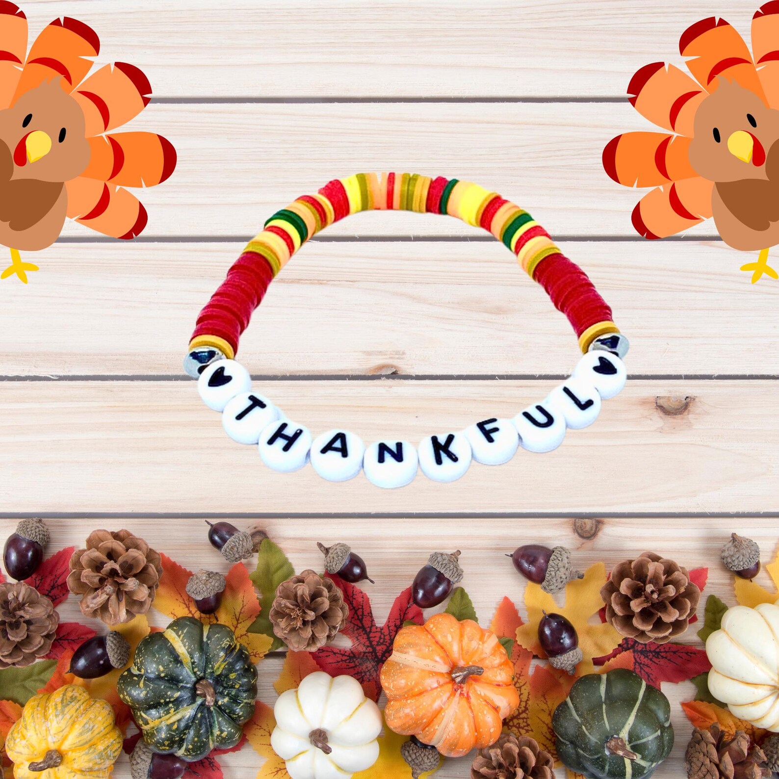 Thanksgiving Beaded Word Bracelet, Thankful Stretch Bracelet ...