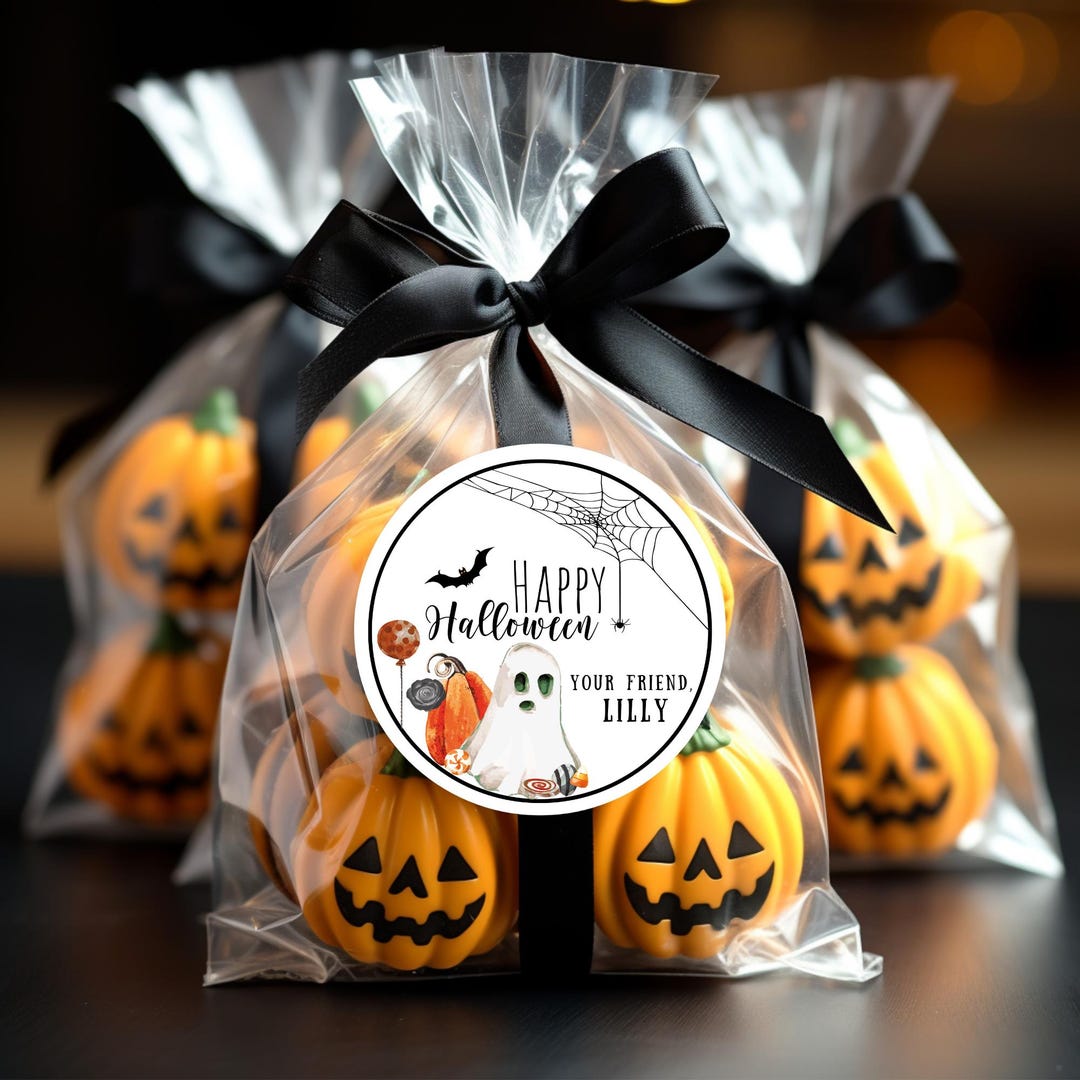 Custom Halloween Party Stickers INCLUDES BAGS, Personalized School ...