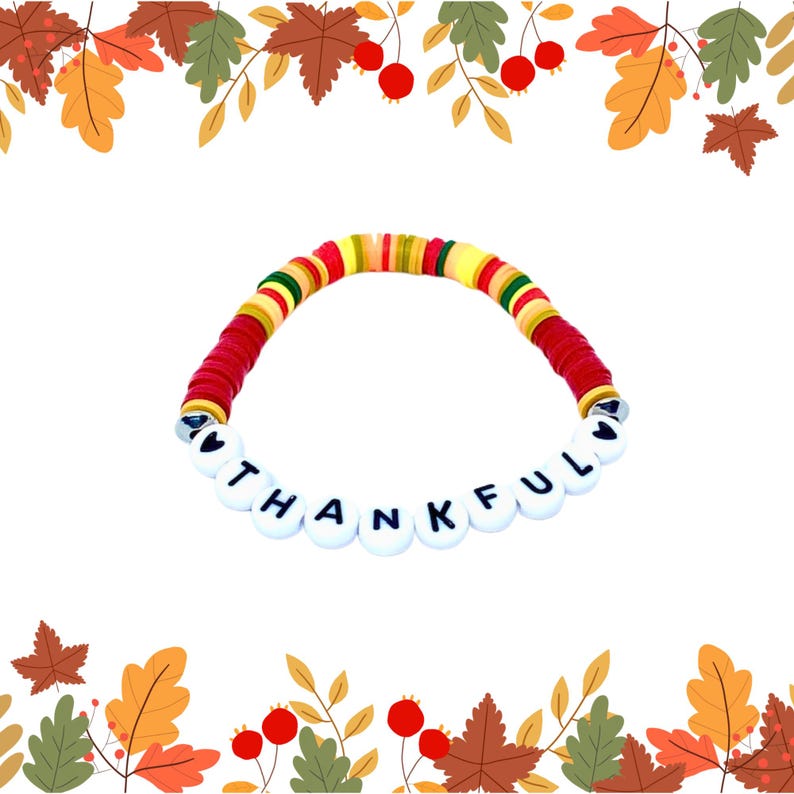 Thanksgiving Beaded Word Bracelet, Thankful Stretch Bracelet ...