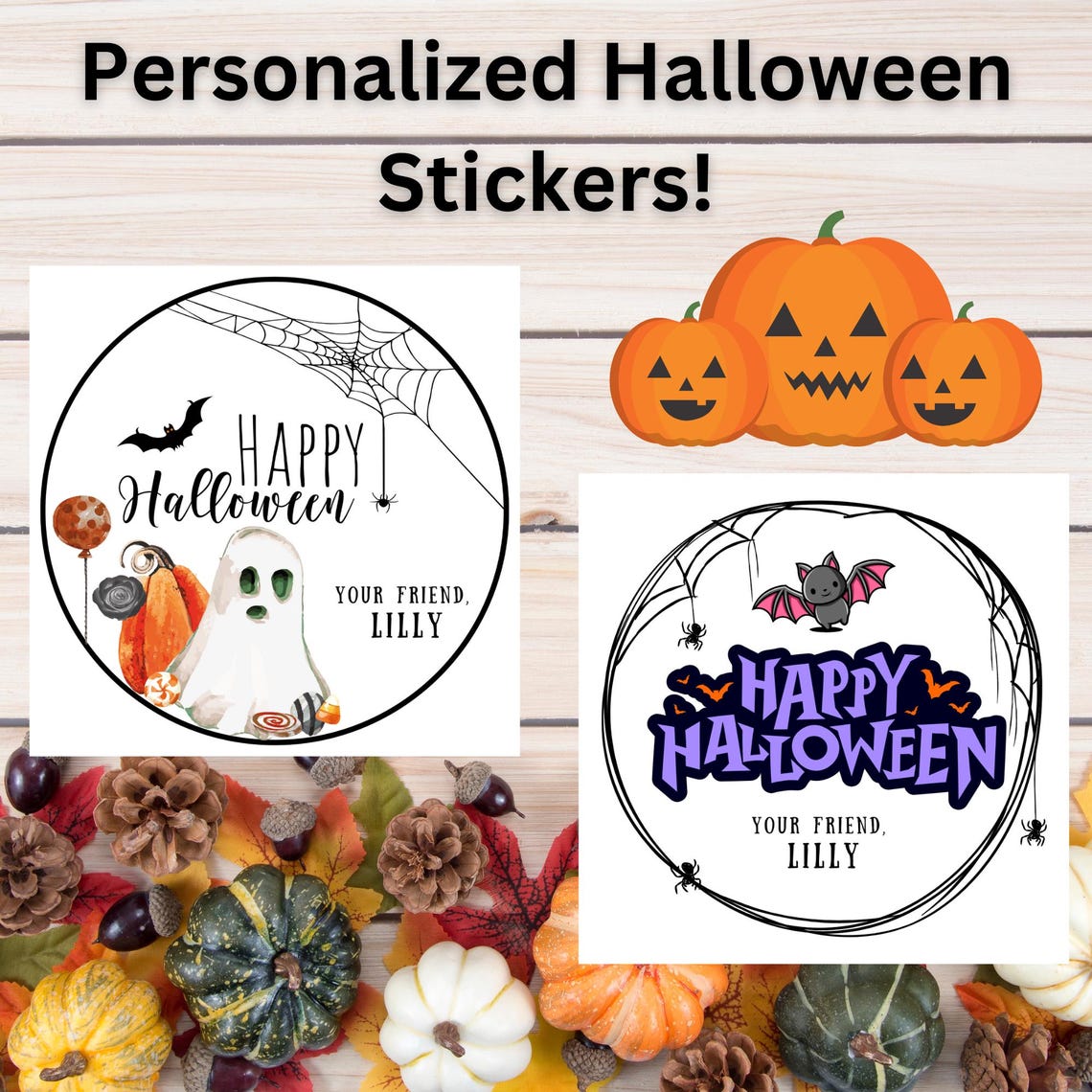 Custom Halloween Party Stickers INCLUDES BAGS, Personalized School ...