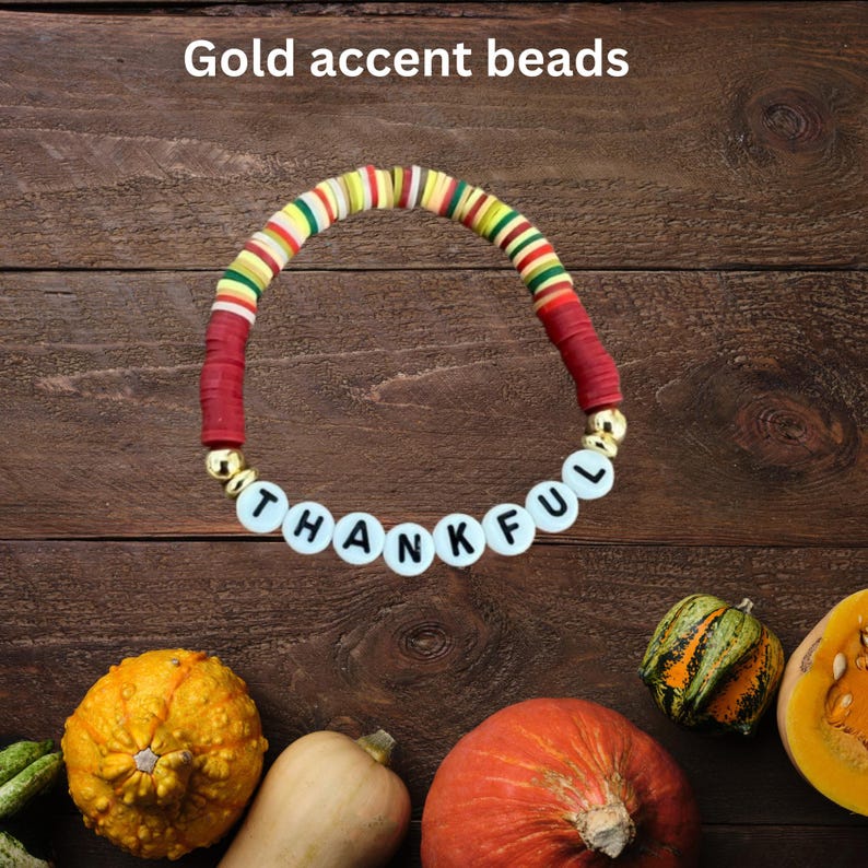 Thanksgiving Beaded Word Bracelet, Thankful Stretch Bracelet ...