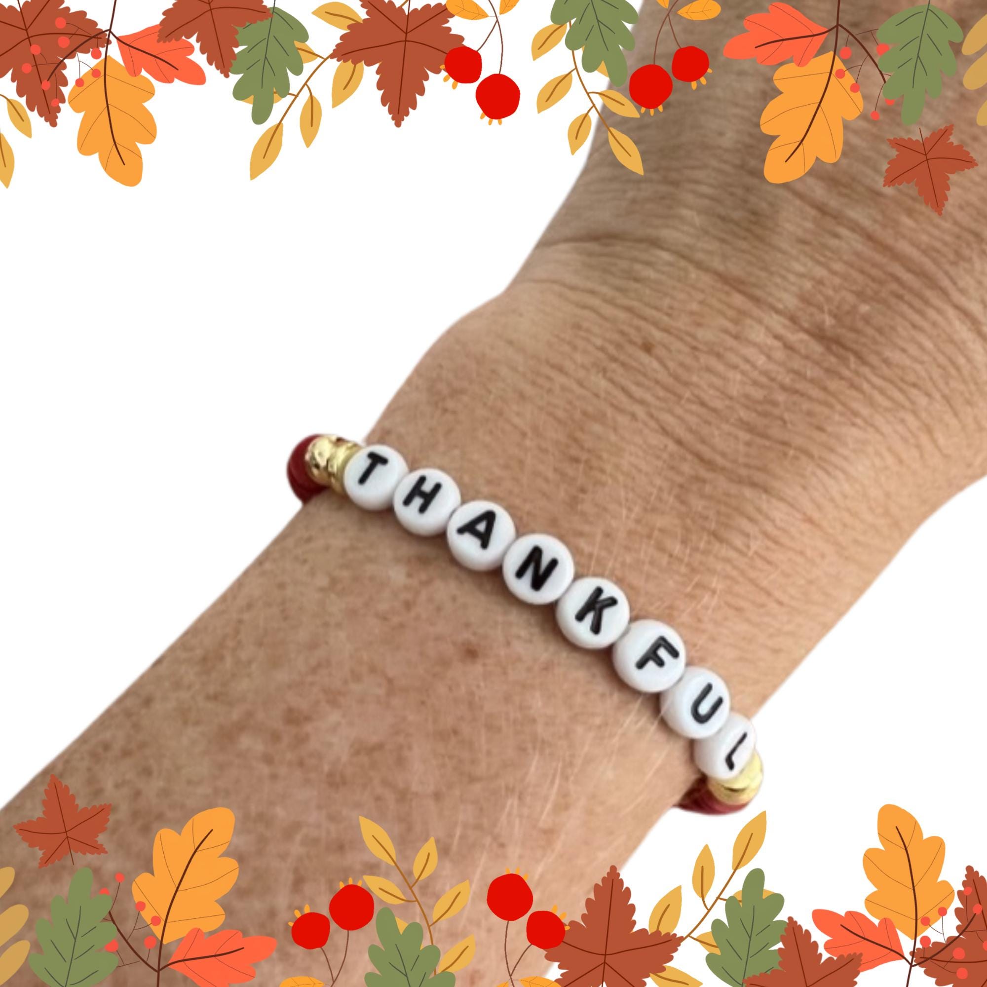 Thanksgiving Beaded Word Bracelet, Thankful Stretch Bracelet ...