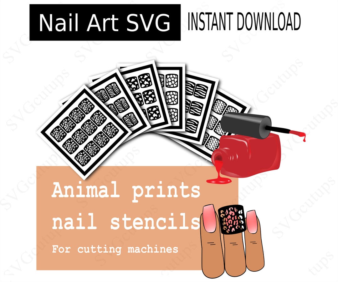 Nail Art SVG Set, Animal Print Nail Stencils, Cut File Made for Cricut ...