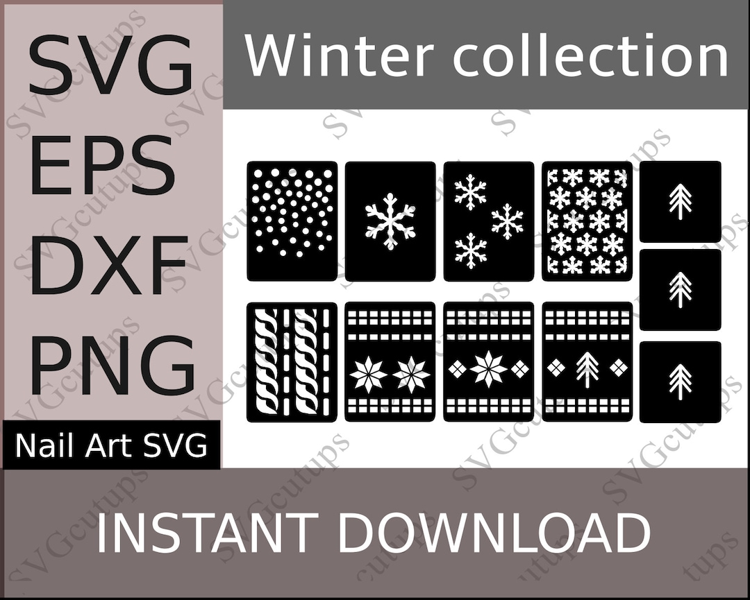 Plantillas de uñas Svg, Colección de invierno 2022, Nail Art svg ...