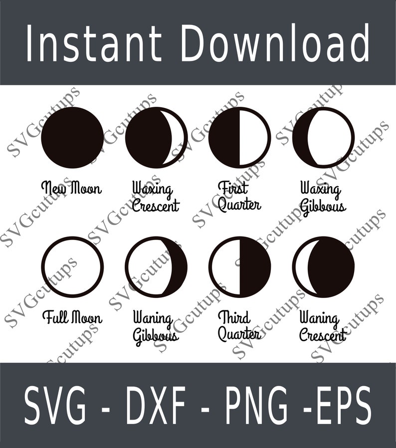 Moon phases svg Lunar Phases svg Cut file Moon Svg Moon | Etsy