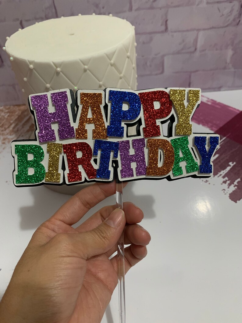 Caketopper digital HBD Color SVG Cutting Template - Etsy