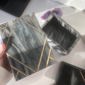 NATURAL MARBLE Box Marble Jewelry Box Black Marble Decor Gift Idea for ...