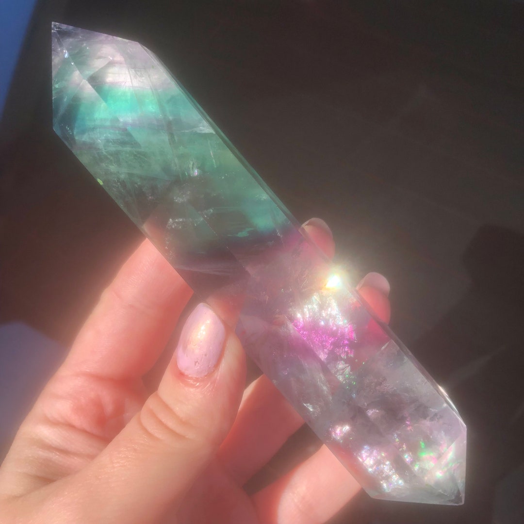 NATURAL FLUORITE Crystal Double Point Crystal High Grade Fluorite Green ...