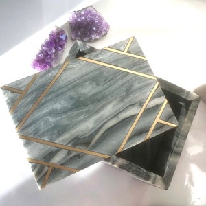 NATURAL MARBLE Box Marble Jewelry Box Black Marble Decor Gift Idea for ...