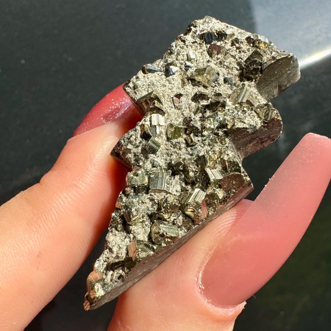 GENUINE PYRITE CRYSTAL Lightning Bolt Crystal Pyrite Stone Carving ...