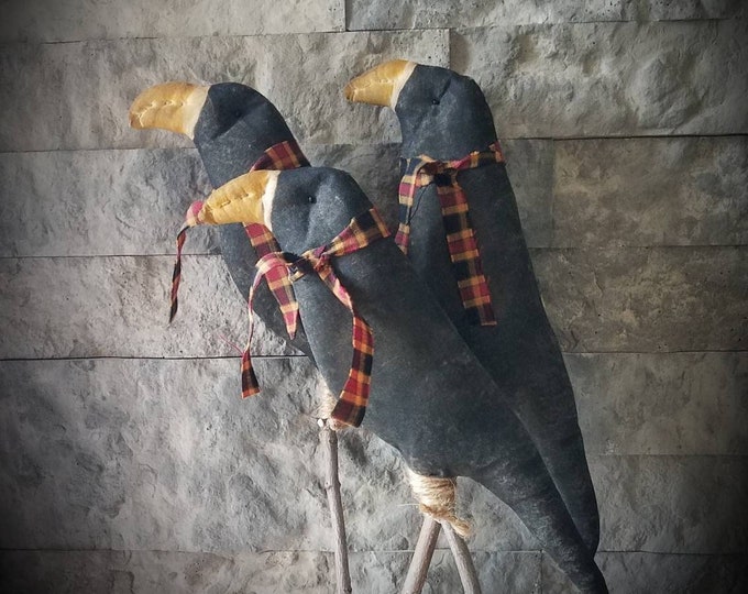 Primitive Stuffed Crow, Black Crow on a Stick,stuffed Rustic Crow ...