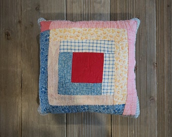 Vintage Log Cabin Pillow,log Cabin Block,vintage Decor,vintage Pillow ...