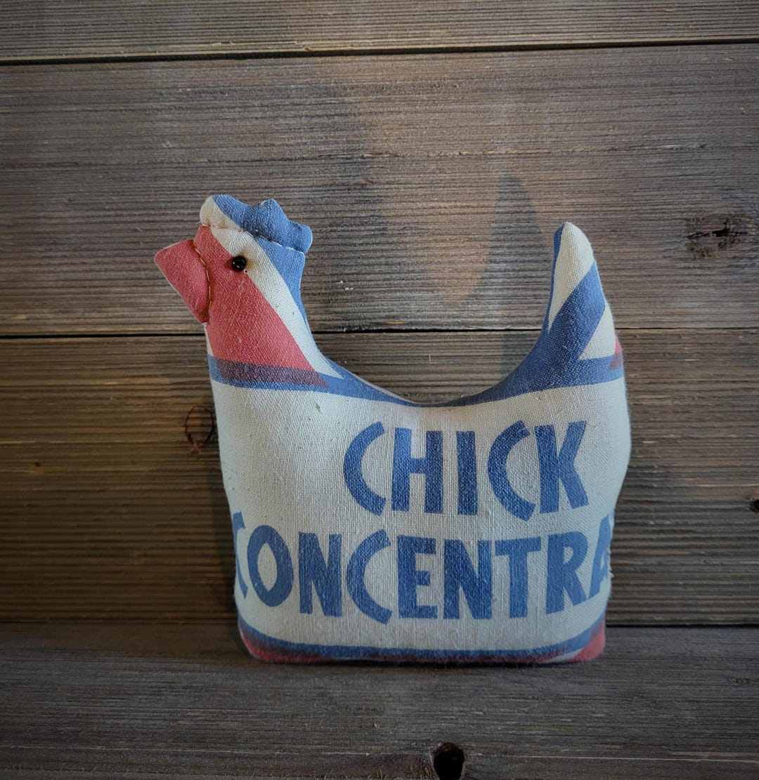 Feed Sack Chicken,vintage Grain Sack,stuffed Chicken,farmhouse Decor ...