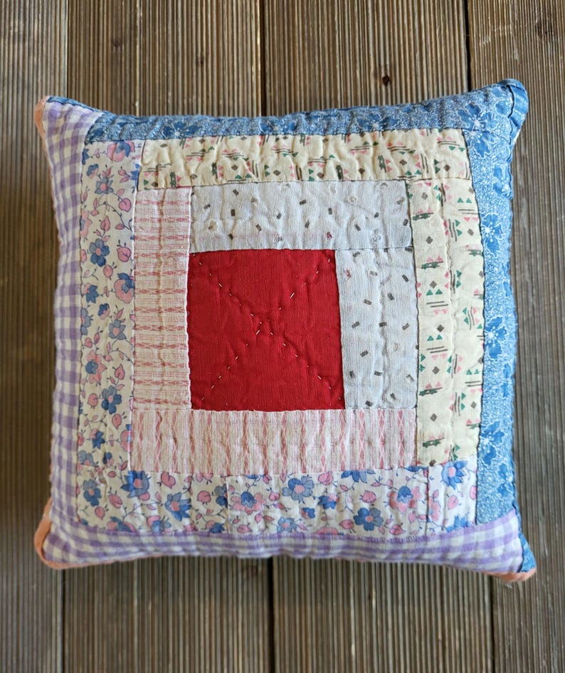 Vintage Log Cabin Pillow,log Cabin Block,vintage Decor,vintage Pillow ...