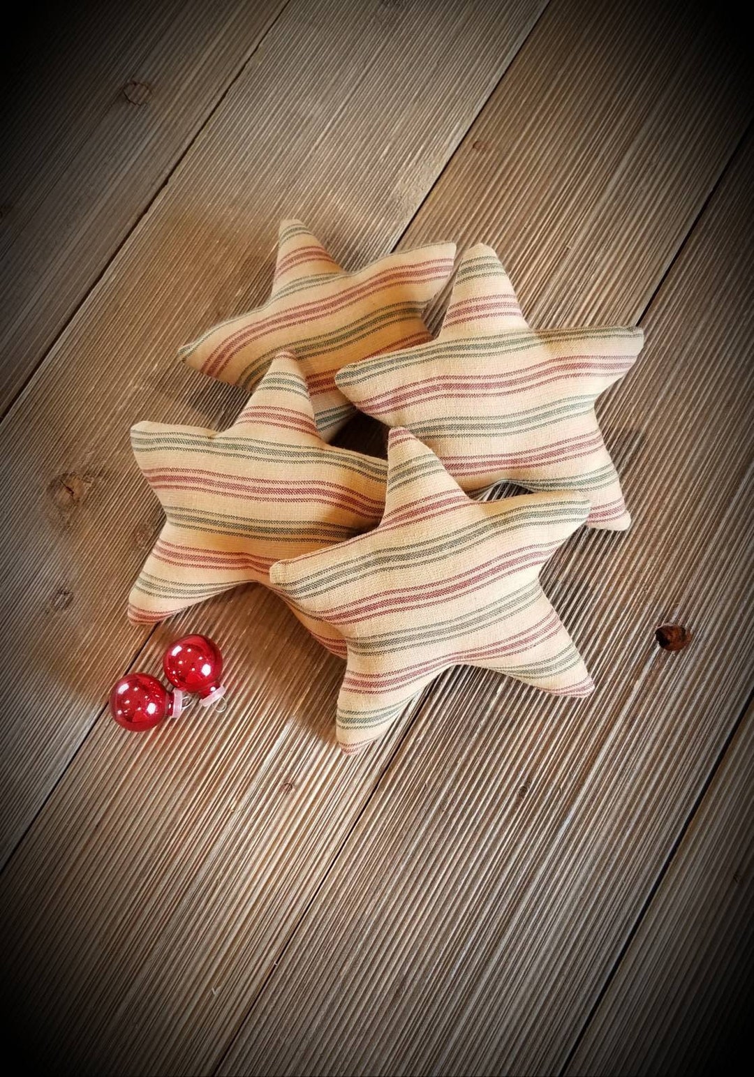 Christmas Star,stuffed Primitive Star,red and Green Striped Christmas ...