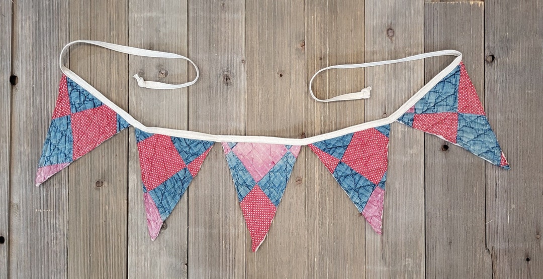 Quilted Banner,vintage Quilt Pennant Banner,repurposed Quilt,quilted ...