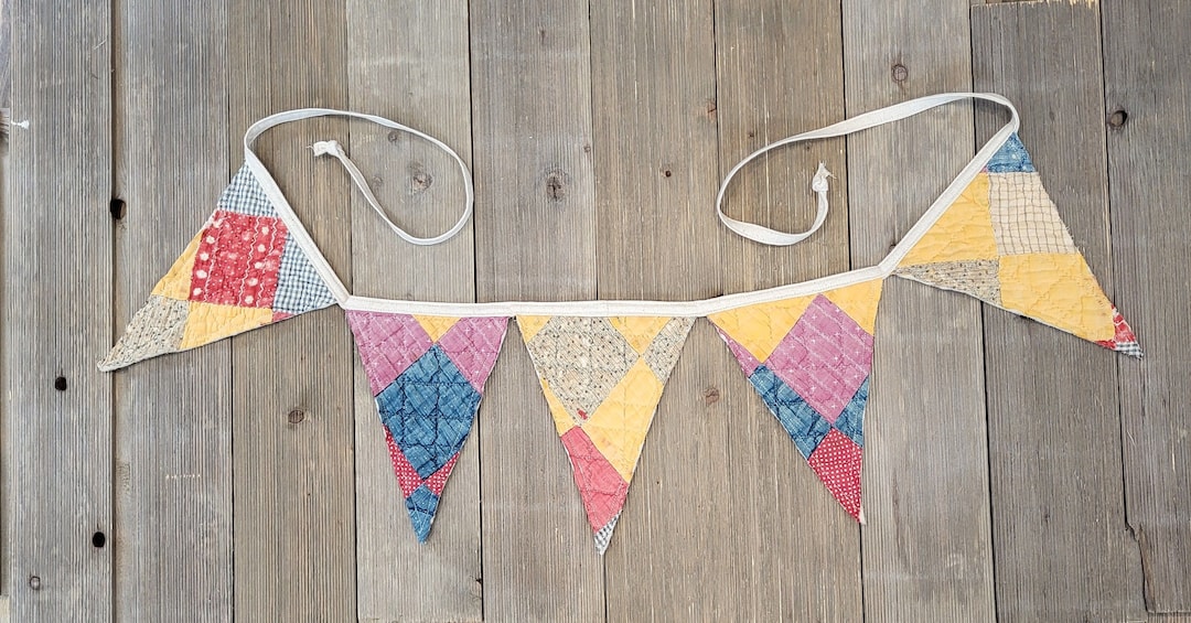 Quilted Banner,vintage Quilt Pennant Banner,repurposed Quilt,quilted ...