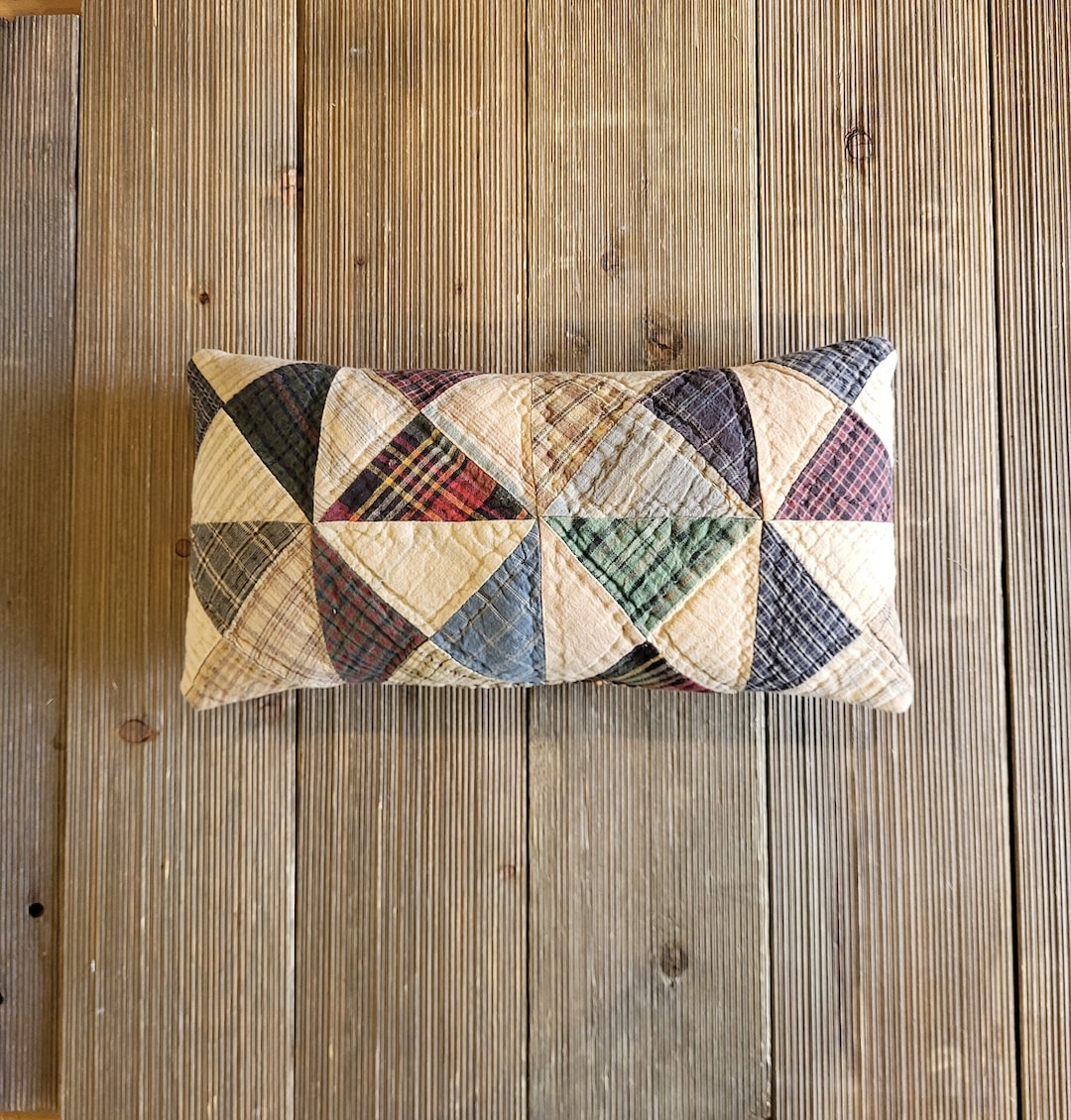 Primitive Quilted Pillow,lumbar Pillow,repurposed Quilt,farmhouse ...