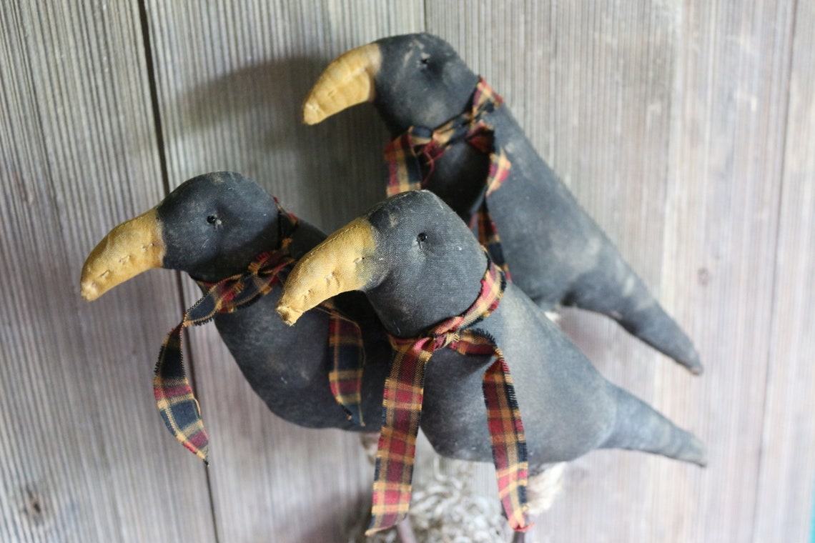 Primitive Stuffed Crow Black Crow on a Stickstuffed Rustic | Etsy