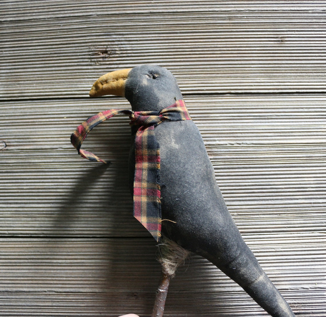 Primitive Stuffed Crow Black Crow on a Stickstuffed Rustic | Etsy