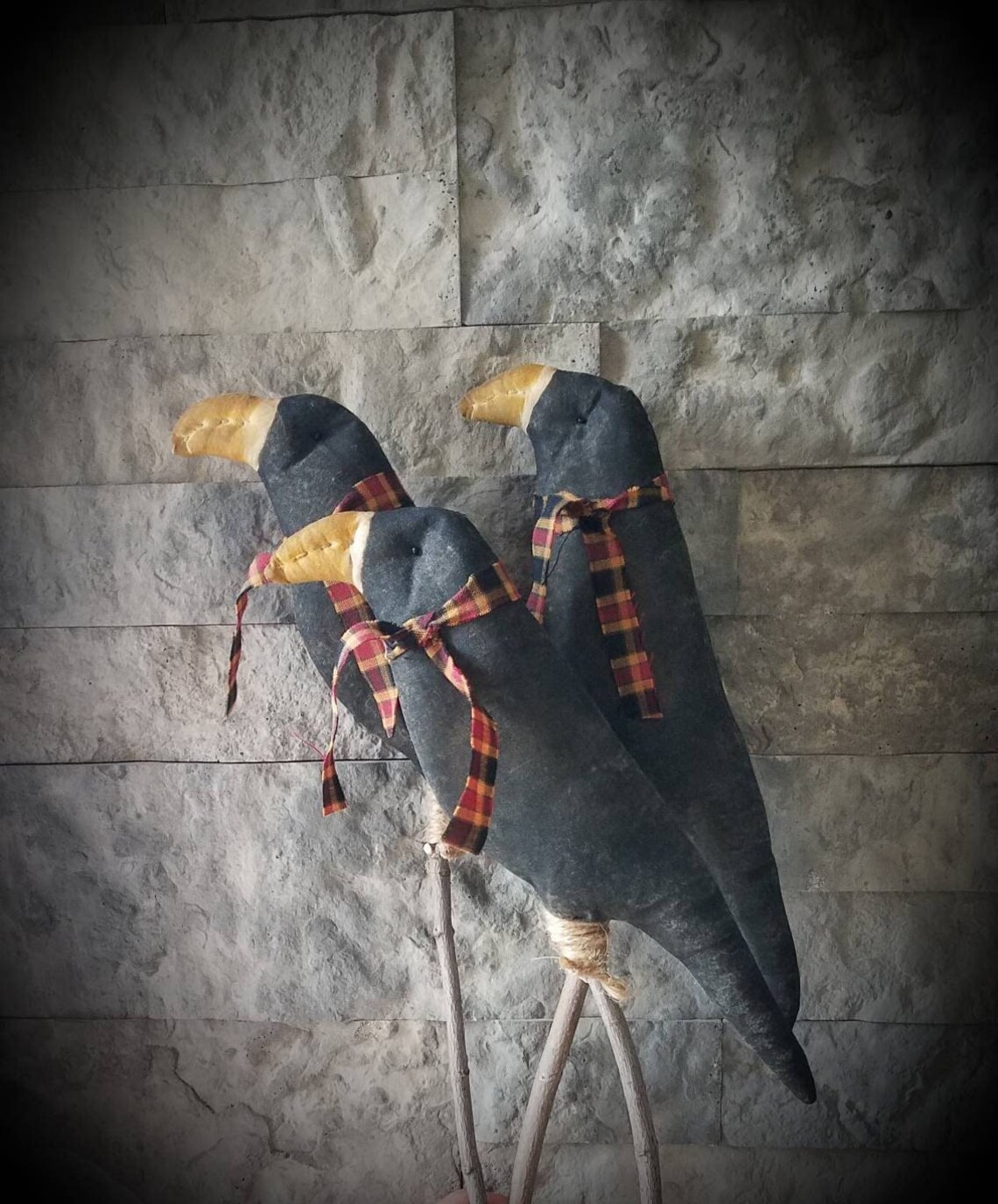 Primitive Stuffed Crow Black Crow on a Stickstuffed Rustic - Etsy