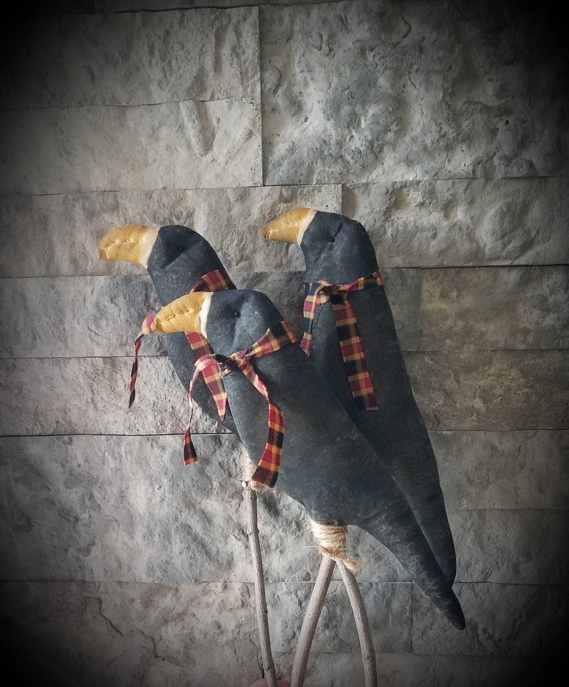Primitive Stuffed Crow Black Crow on a Stickstuffed Rustic - Etsy