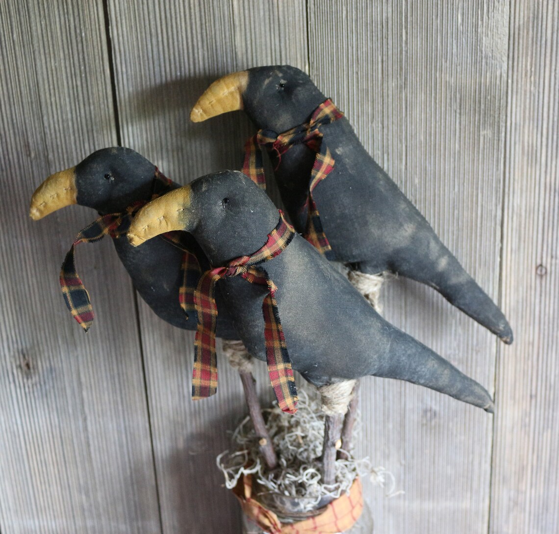 Primitive Stuffed Crow black crow on a stickstuffed rustic | Etsy