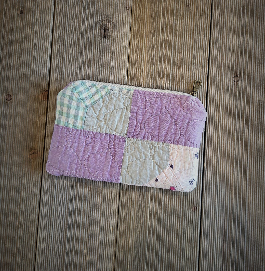 Small Quilted Zipper Bag,vintage Quilts,vintage Quilted Zipper Bag,small Bag,cosmetic Bag,little ...