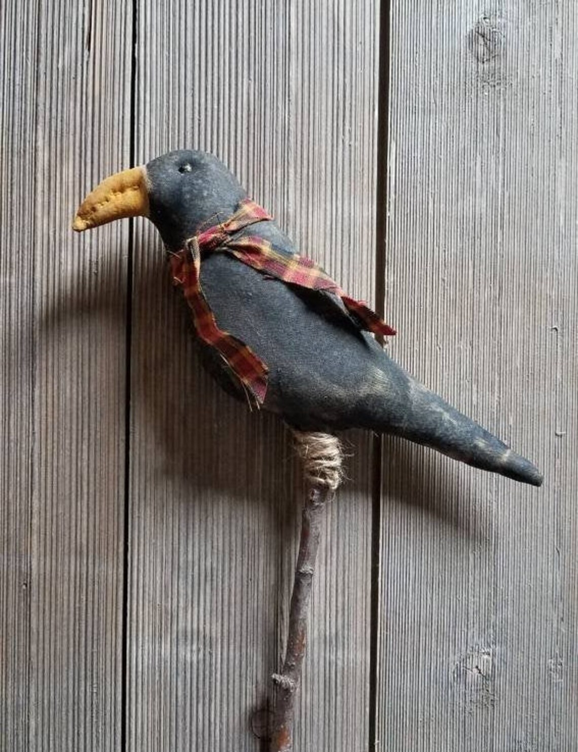Primitive Stuffed Crow Black Crow on a Stickstuffed Rustic | Etsy