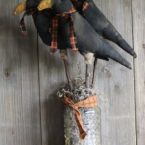 Primitive Stuffed Crow Black Crow on a Stickstuffed Rustic | Etsy