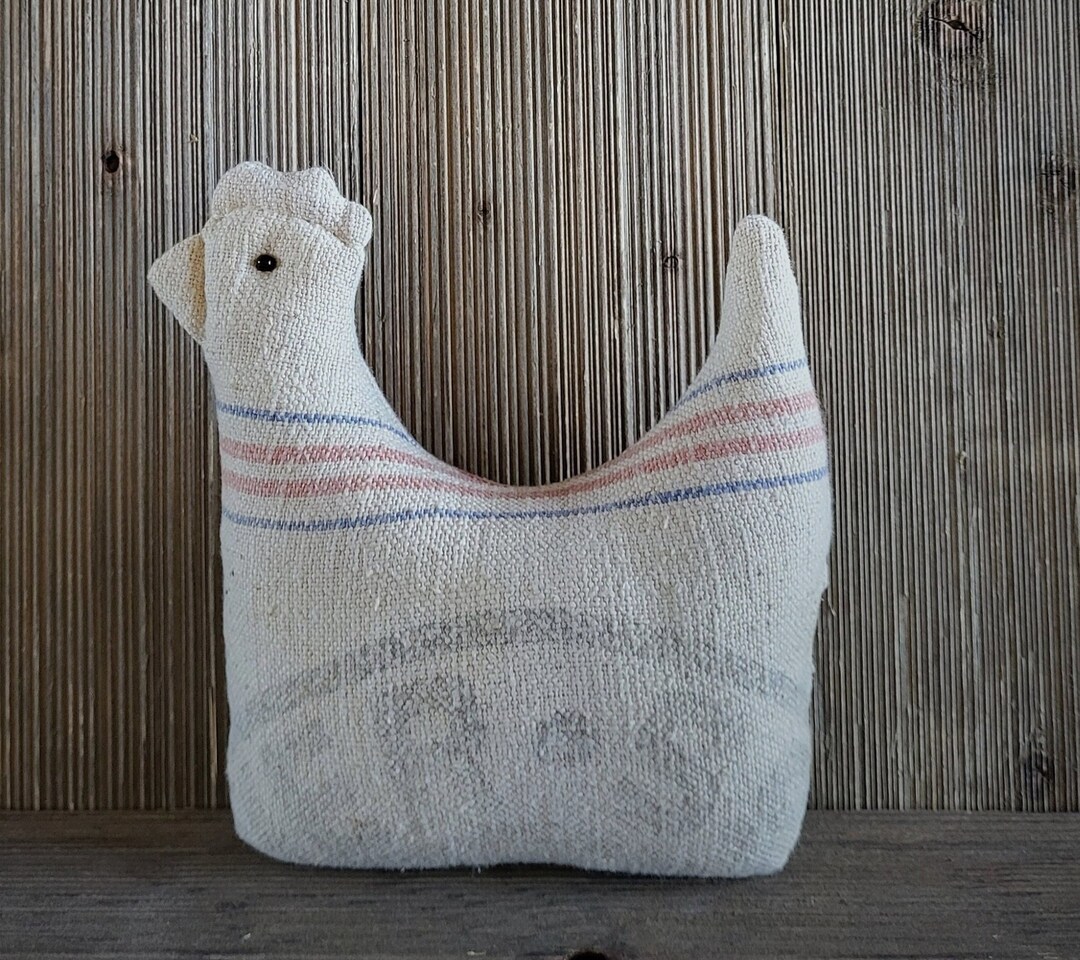 Grain Sack Chicken,vintage Grain Sack,stuffed Chicken,farmhouse Decor ...