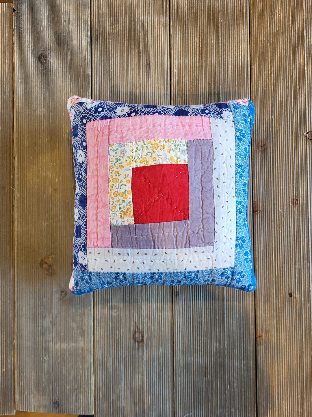 Vintage Log Cabin Pillow,log Cabin Block,vintage Decor,vintage Pillow ...