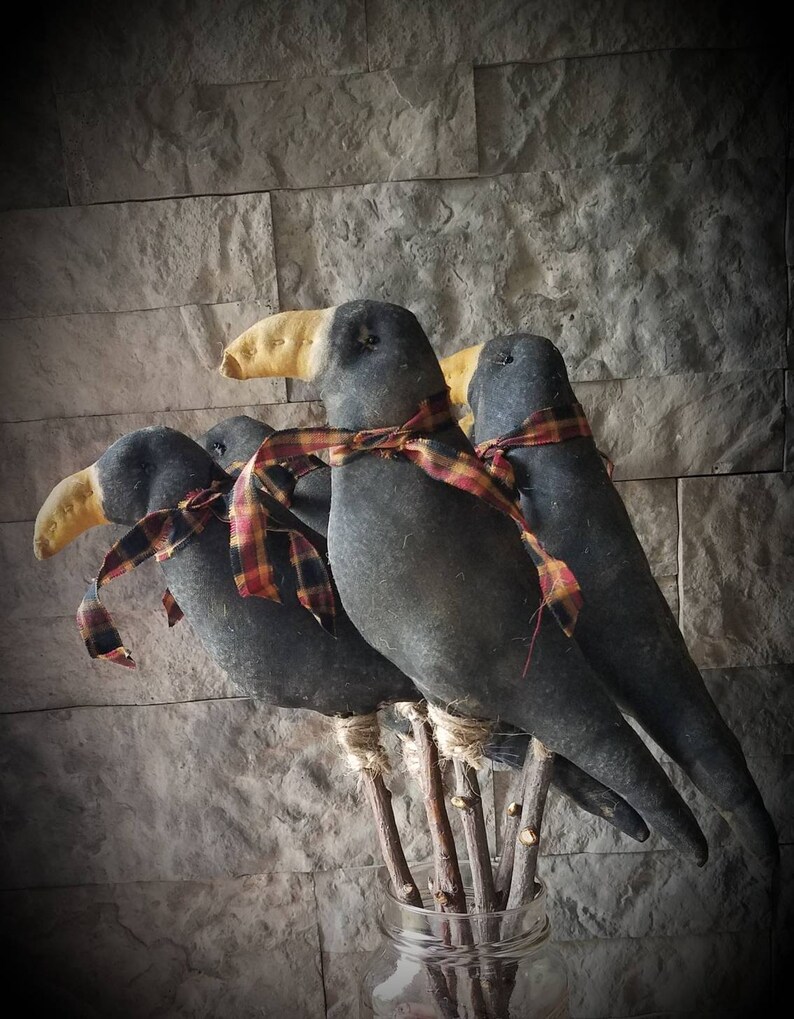 Primitive Stuffed Crow Black Crow on a Stickstuffed Rustic - Etsy