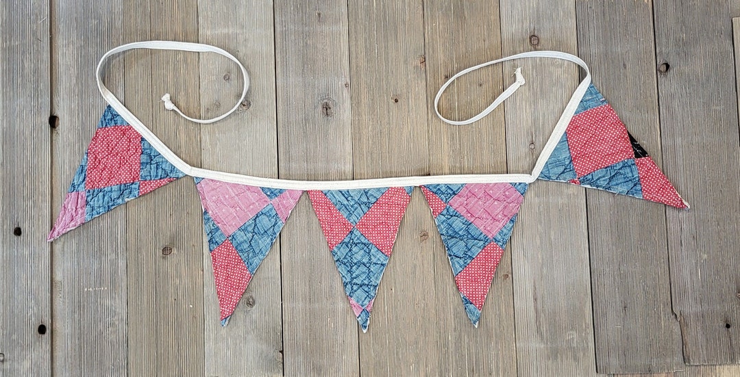 Quilted Banner,vintage Quilt Pennant Banner,repurposed Quilt,quilted ...