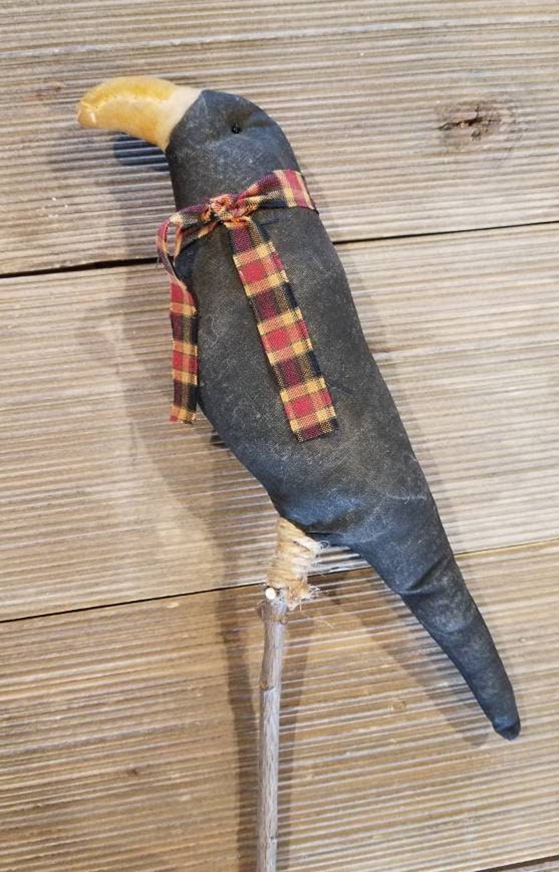 Primitive Stuffed Crow Black Crow on a Stickstuffed Rustic - Etsy