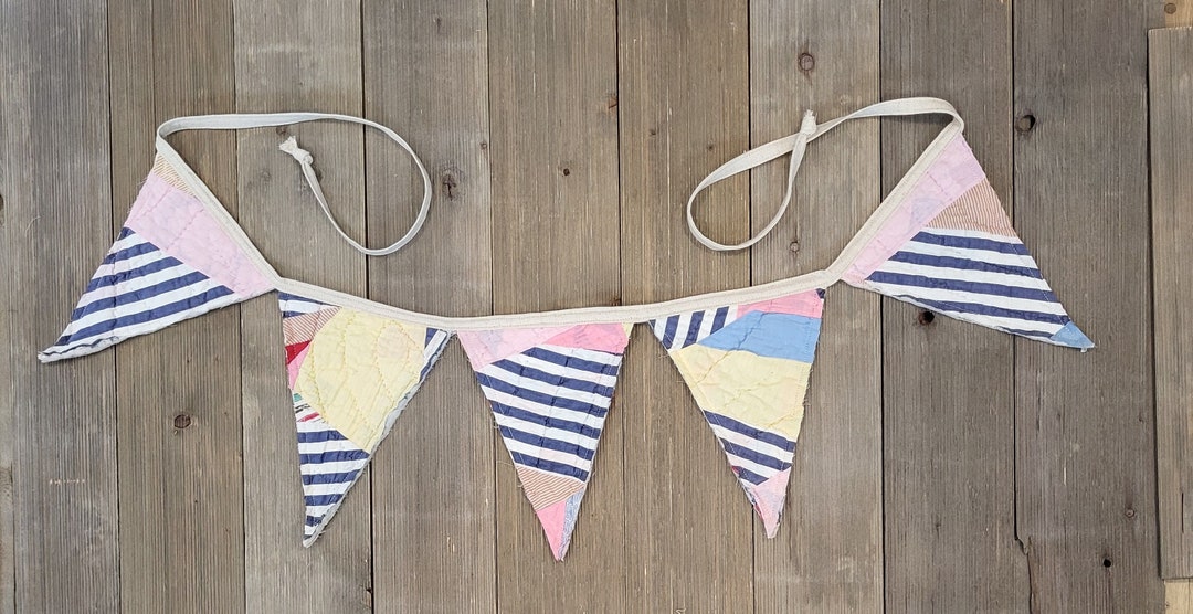 Quilted Banner,vintage Quilt Pennant Banner,repurposed Quilt,quilted ...
