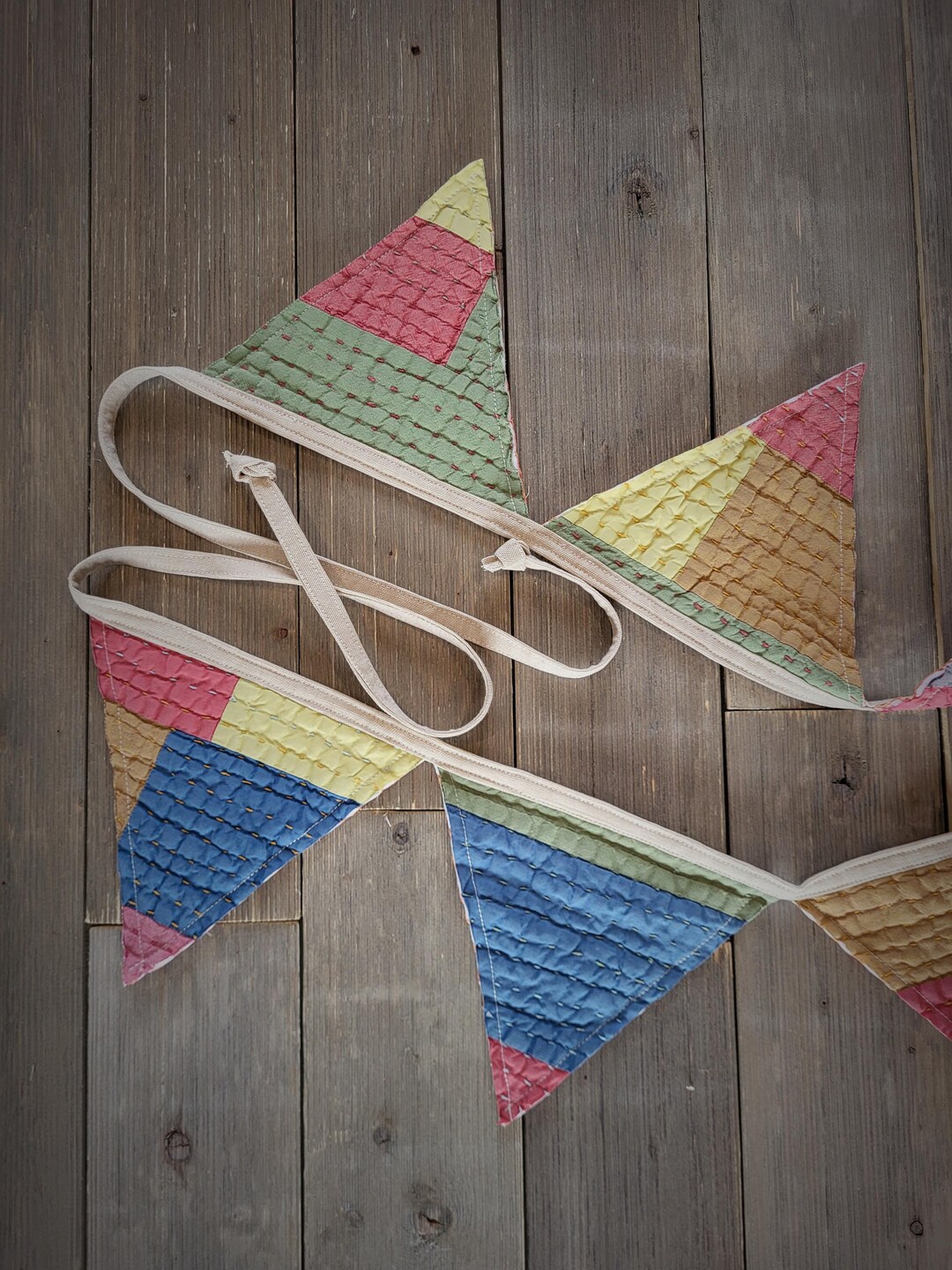 Quilted Banner,vintage Quilt Pennant Banner,repurposed Quilt,quilted ...