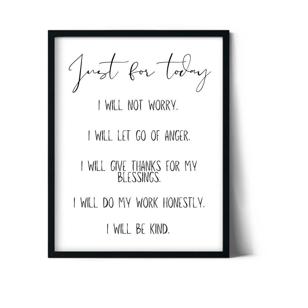 Printable Reiki Principles Wall Art/ Just for Today/ Motivational Wall ...